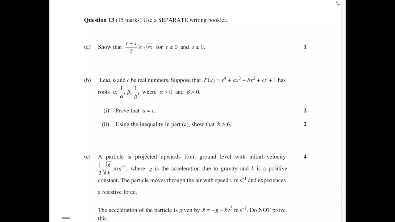 2017 HSC Ext 2 Maths Exam: Q13 - YouTube