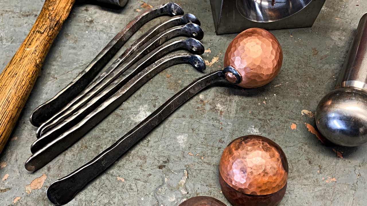 Blacksmith forging a copper and iron coffee scoop - YouTube