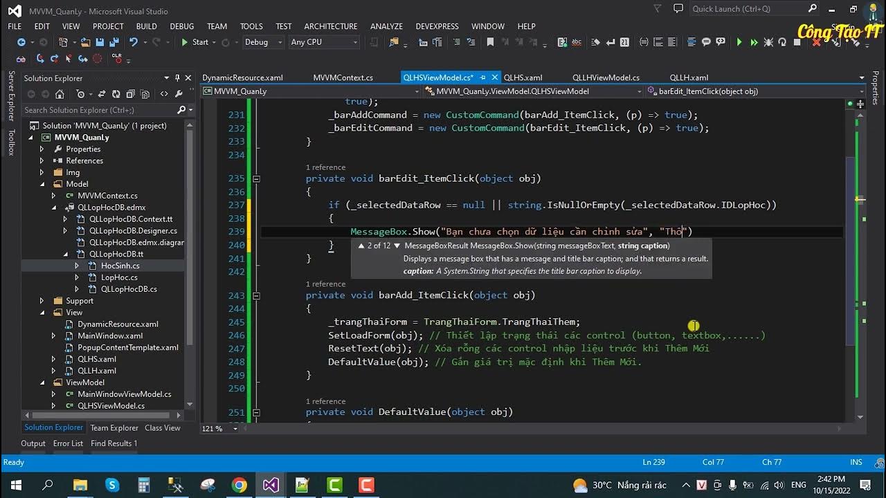 LẬP TRÌNH WPF C# MVVM || #121 - Code chức năng menu Chỉnh Sửa - YouTube