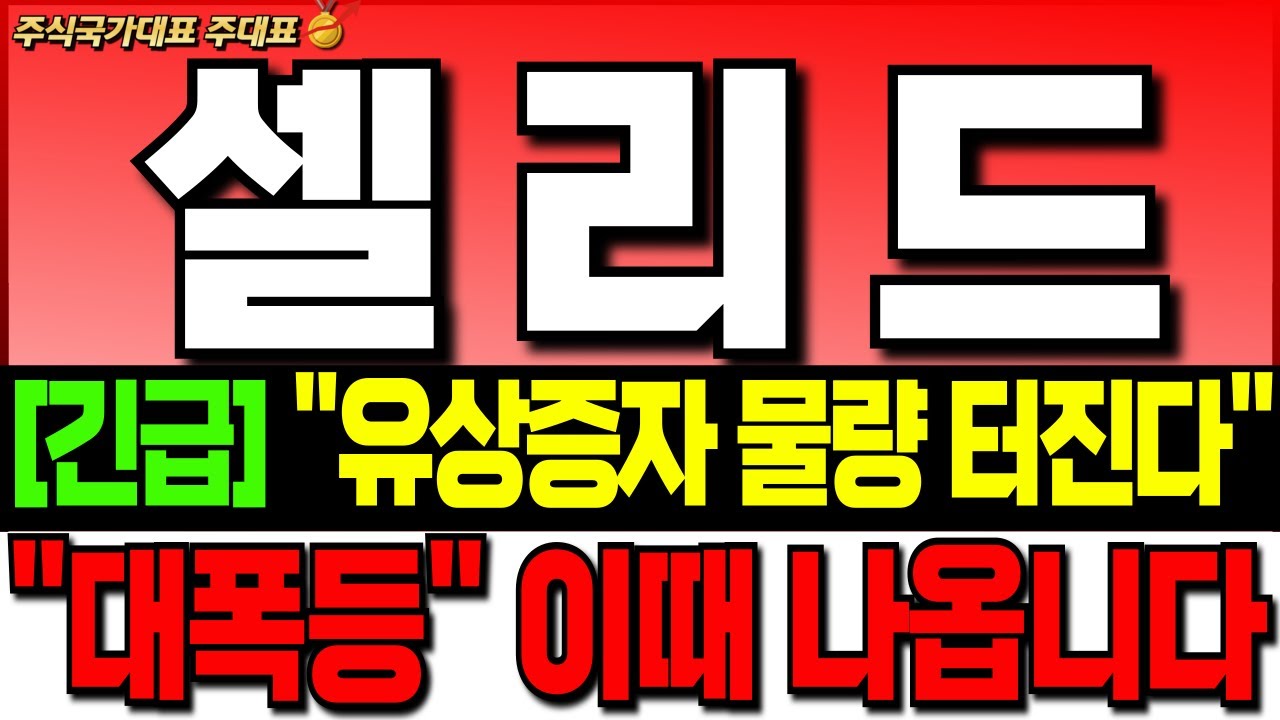 셀리드 주가 전망 긴급 유상증자 물량 터진다대폭등 이때 나옵니다셀리드 권리공매도 셀리드 실권주 셀리드 유상