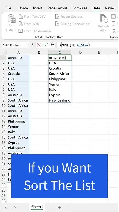Excel Dynamic Array functions - Unique and Sort #shorts - YouTube