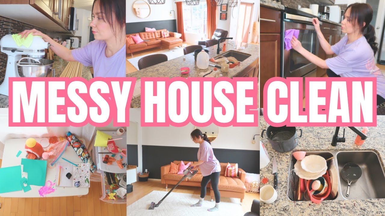 MESSY HOUSE CLEAN WITH ME | SPEED CLEANING MOTIVATION | MOM LIFE - YouTube