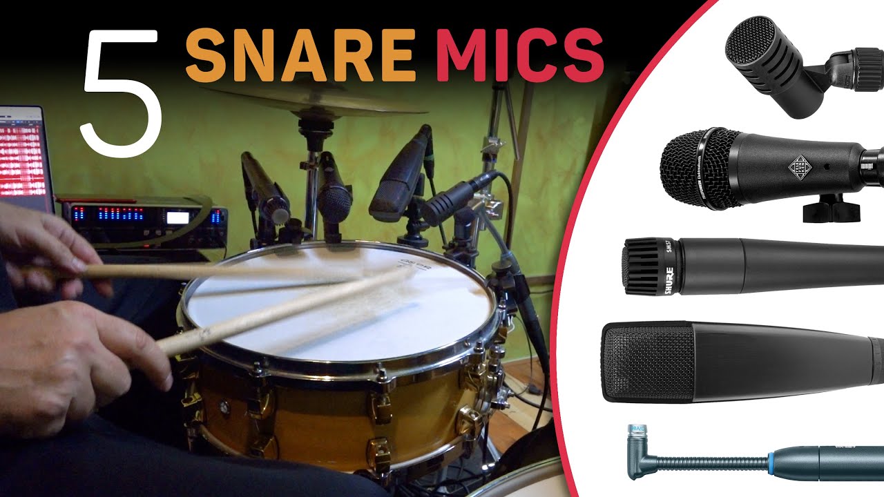 5 snare microphones: Shure SM57; Beta 98; Sennheiser MD 421; Telefunken ...