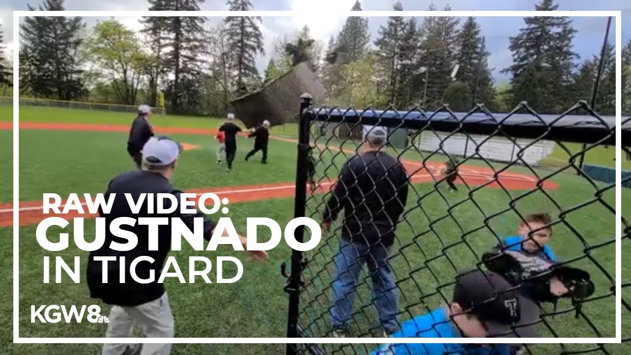 Gustnado damages dugout during Tigard kids' baseball game - YouTube