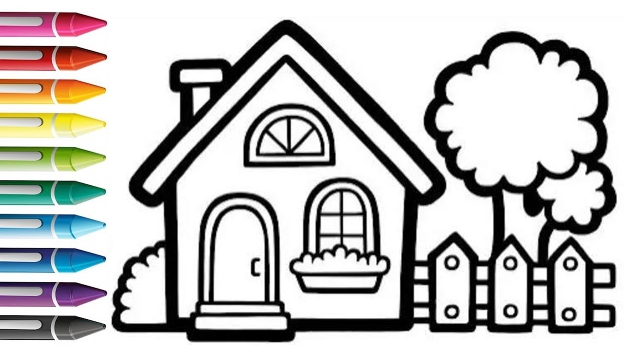 Cute House Drawing for Kids, Painting & Coloring for Kids | Let's Draw ...