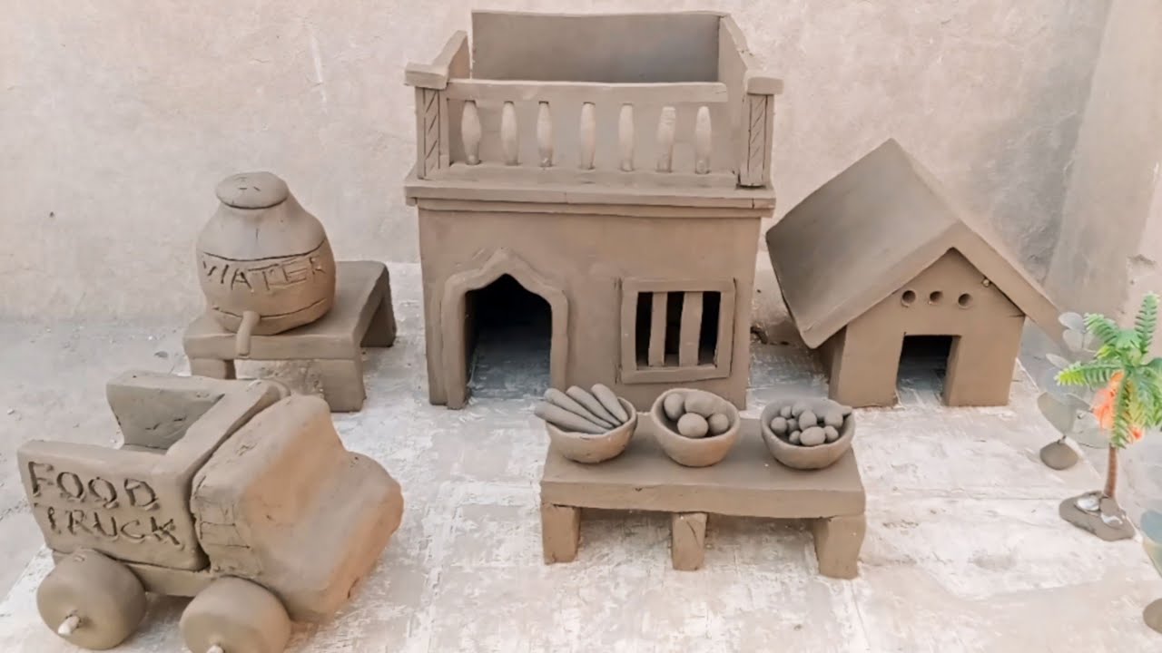 DIY Miniature Clay House with Food Truck | Building DIY Clay house ...
