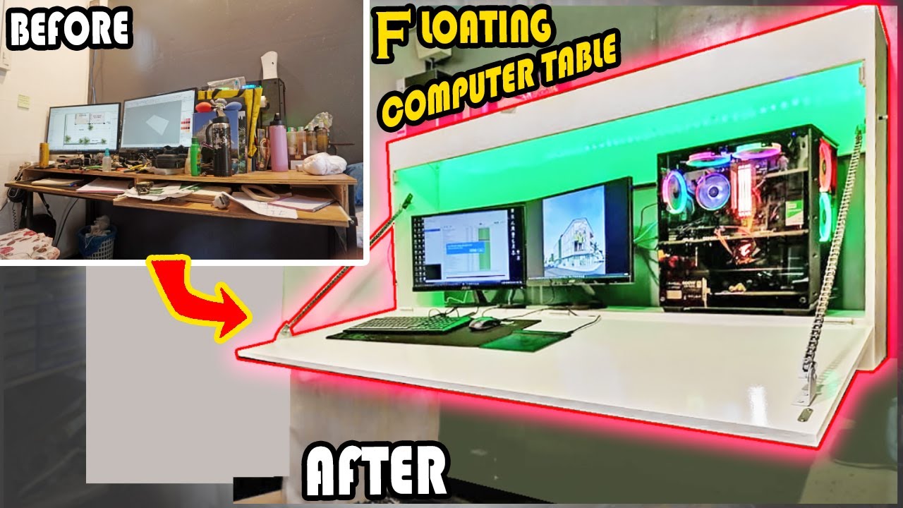 DIY FLOATING COMPUTER DESK. - YouTube