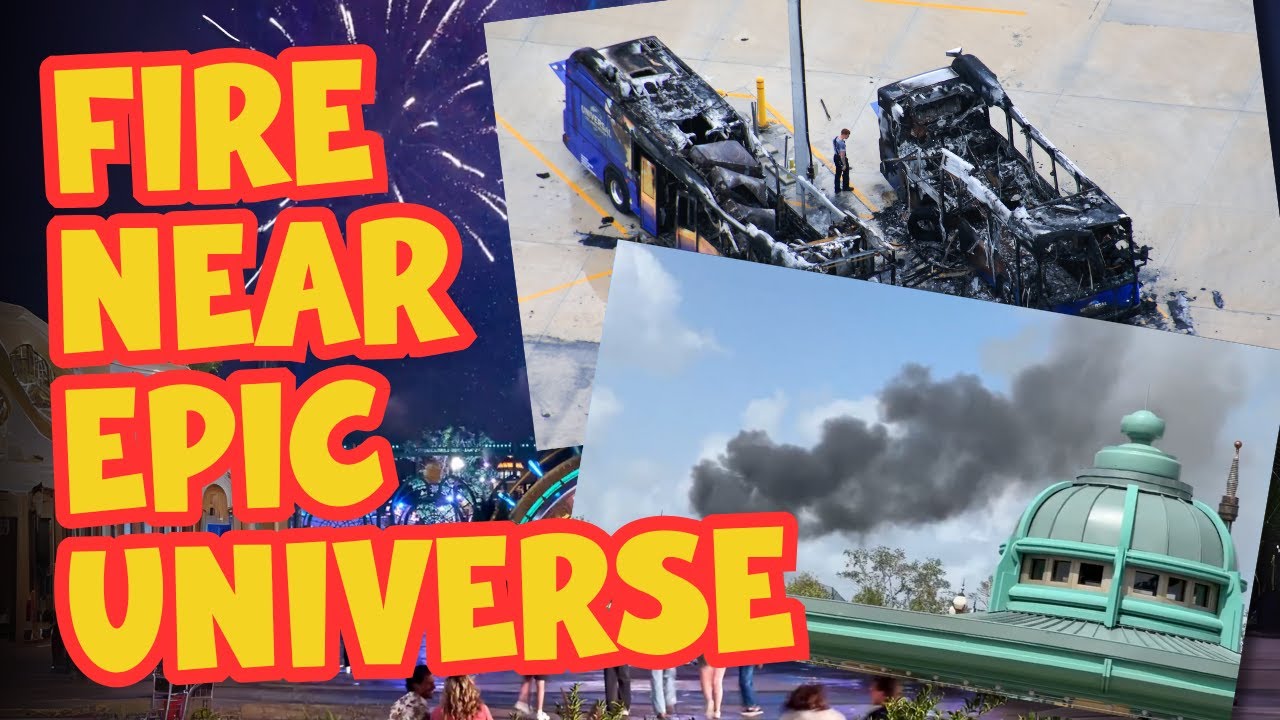 Universal Electric Buses Catch Fire Near Epic Universe - YouTube