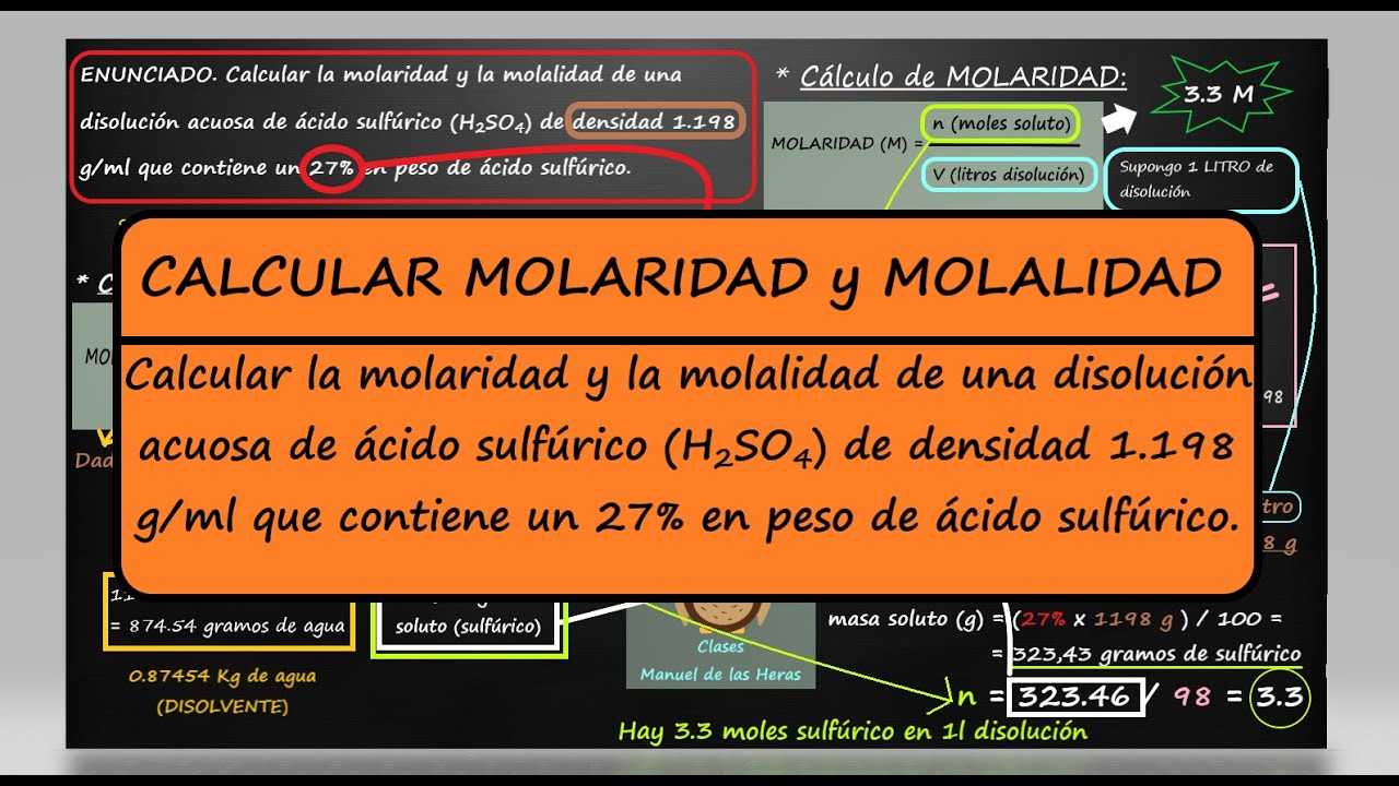 Molaridad y Molalidad. Cómo Calcular. Ejemplo Resuelto. (CONCENTRACIÓN ...
