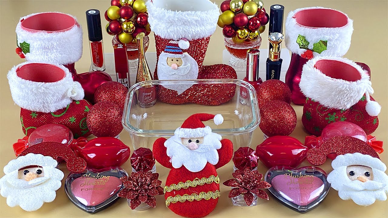 RED SLIME | Mixing makeup and glitter into Clear Slime | Satisfying ...