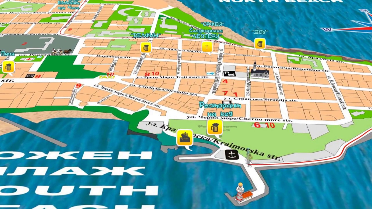 3D animation WALKING Primorsko Bulgaria map Приморско - YouTube
