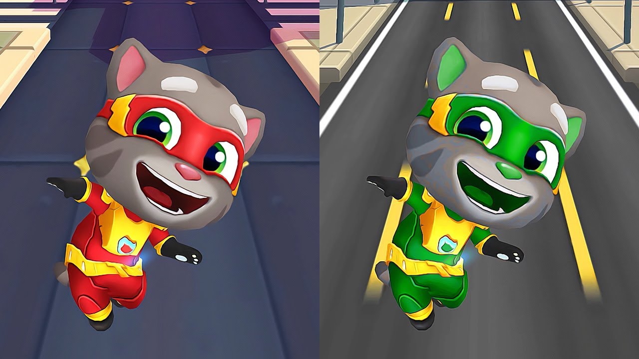 Talking Tom Heroes Colors Reaction | Red Tom versus Green Tom - YouTube