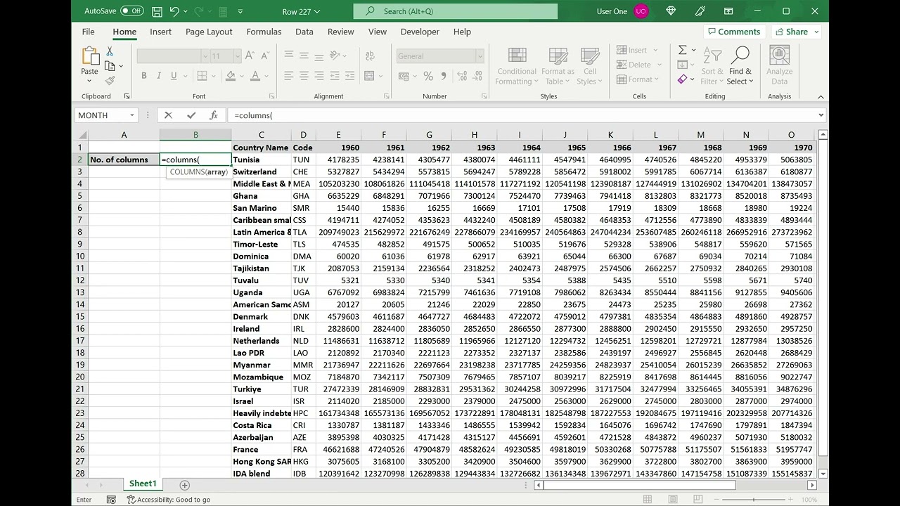 How To Count Columns In Excel 1 YouTube How To Count Columns In Excel 1 YouTube
