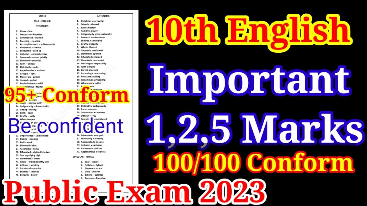 10th English Important Questions 2023 | 10th English public Exam ...