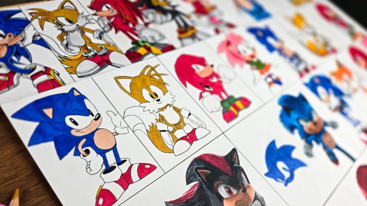 Drawing SONIC The Hedgehog Characters in Different Styles Part 1 - YouTube