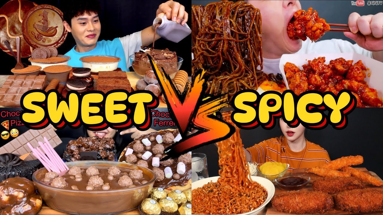 SWEET vs. SPICY Mukbang! 🍭🔥 Mukbangers Try the Hottest & Sweetest ...