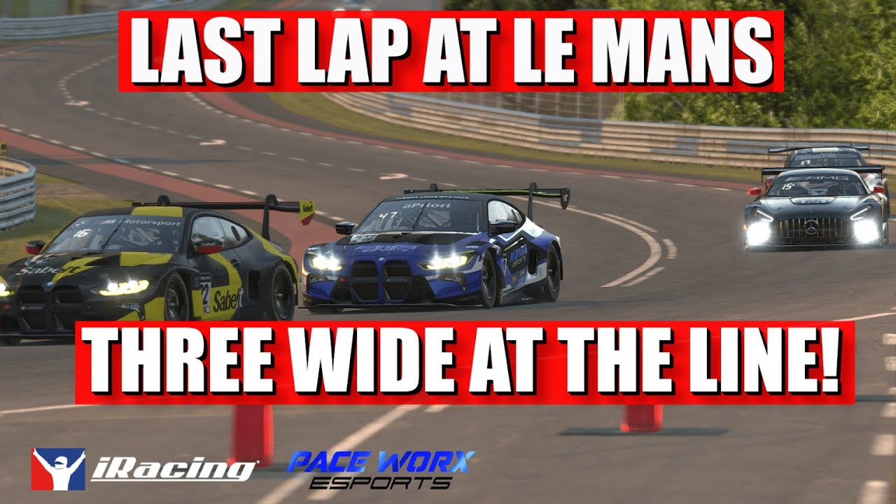 Final Lap of Le Mans ends with 3 wide at the line!! - YouTube