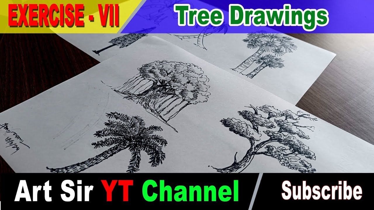 Exercise - vii // Tree Drawings // Drawing for Beginners @artsirsitu ...