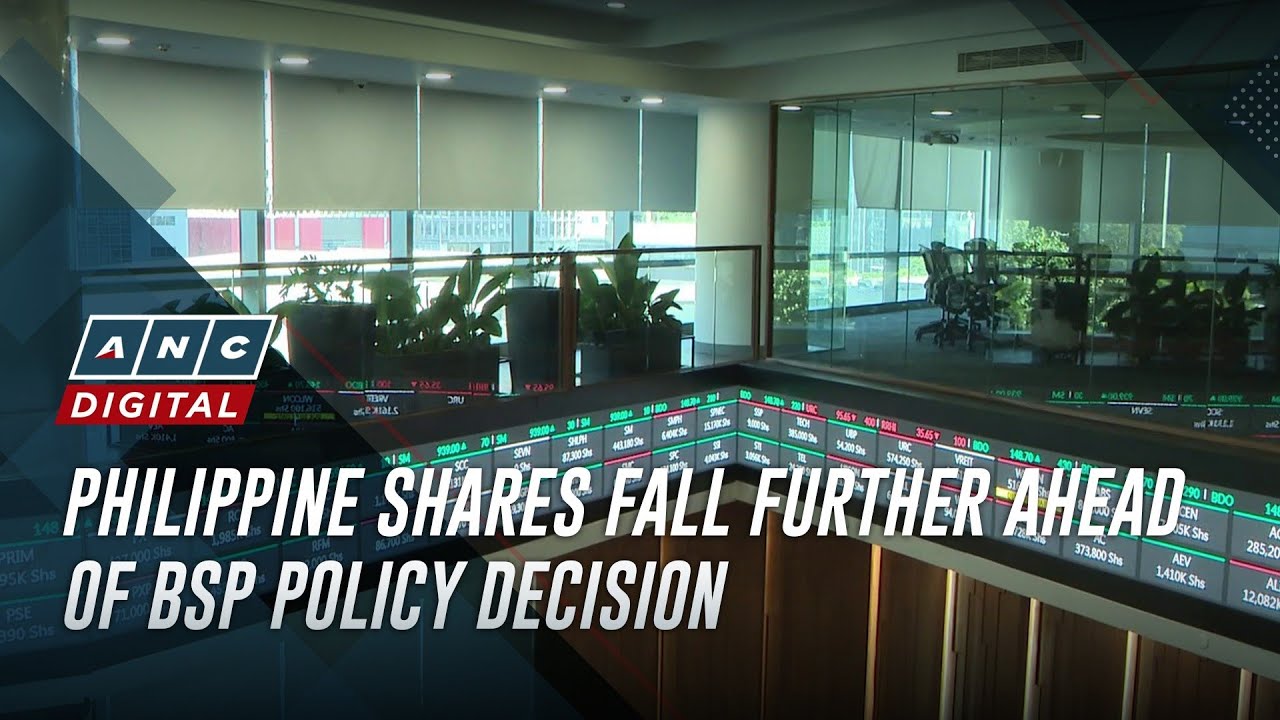 Philippine shares fall further ahead of BSP policy decision | ANC - YouTube