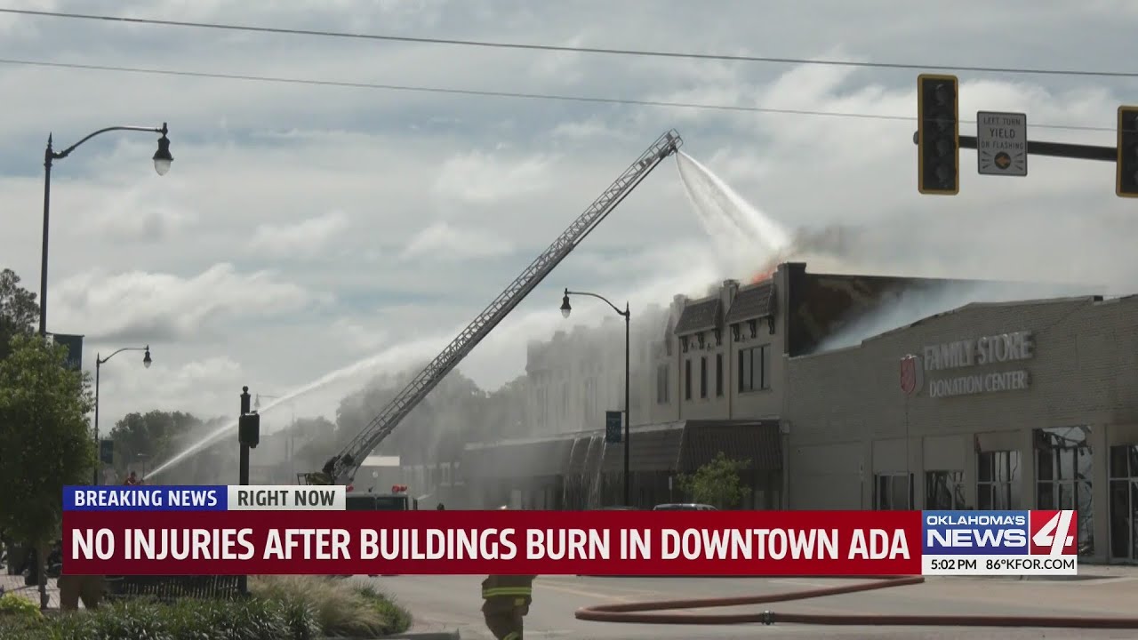 No injuries after buildings burn in downtown ada - YouTube