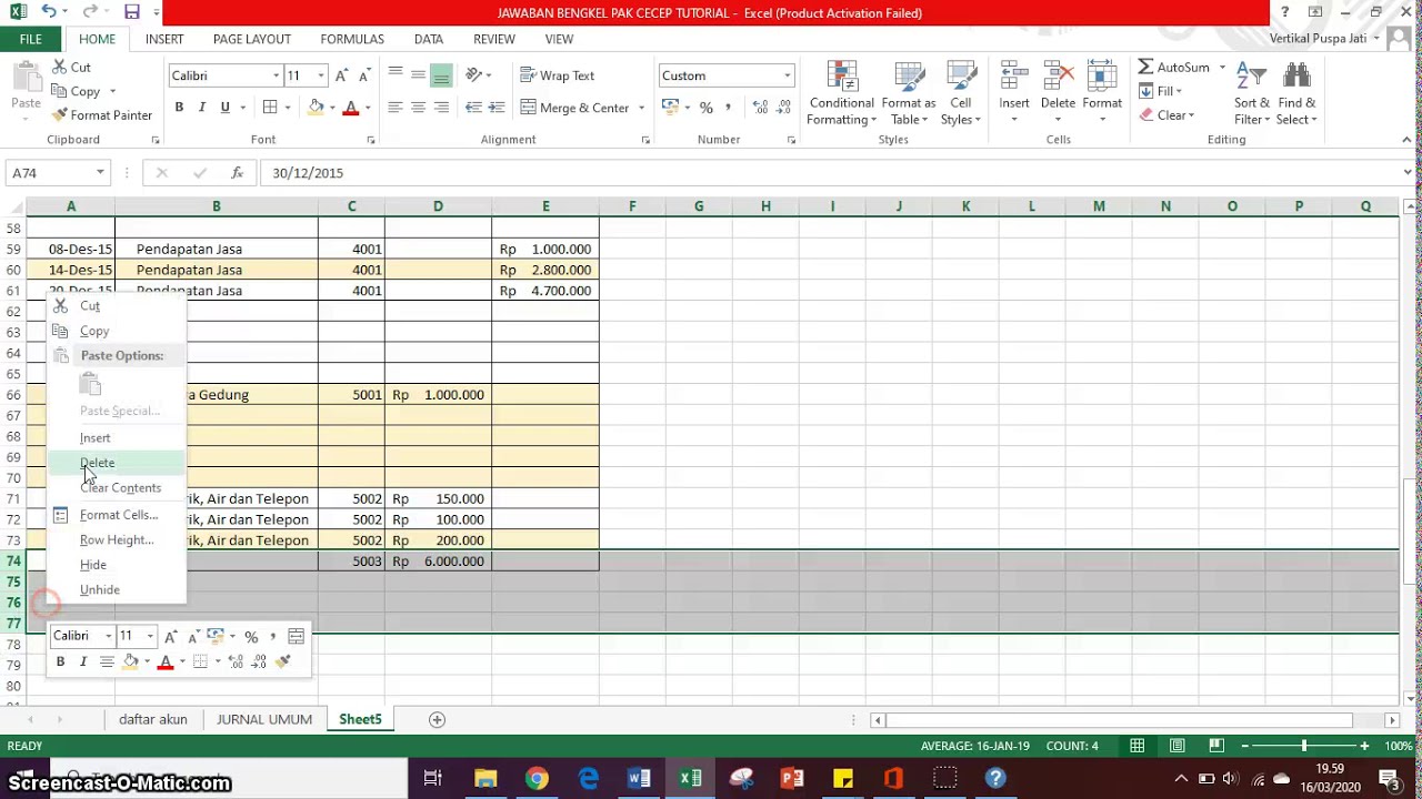 TUTORIAL MEMBUAT BUKU BESAR PADA EXCEL - YouTube