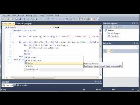 Visual Basic Tutorial - 75 - Dynamic Arrays - YouTube