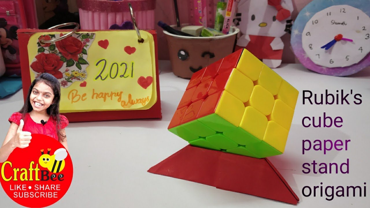 How to make a paper rubik's cube stand | Origami cube stand | cube ...