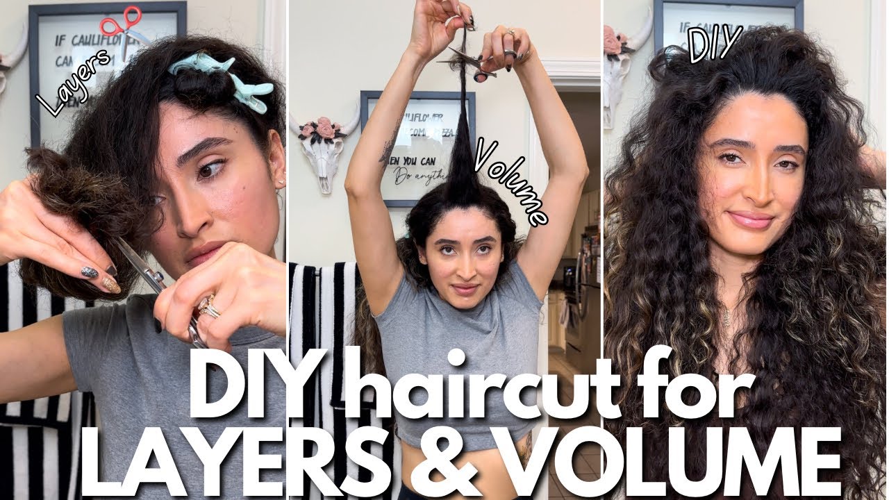 DIY HAIRCUT FOR LAYERS AND VOLUME. HOW I CUT MY CURLY HAIR AT HOME ...