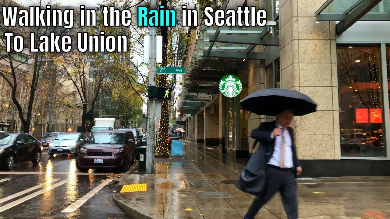 Walking in the Rain to Lake Union in Downtown Seattle 4K Binaural Audio ...