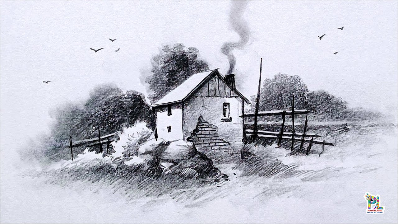How to draw small Old House in Nature Scenery Art by Pencil - YouTube