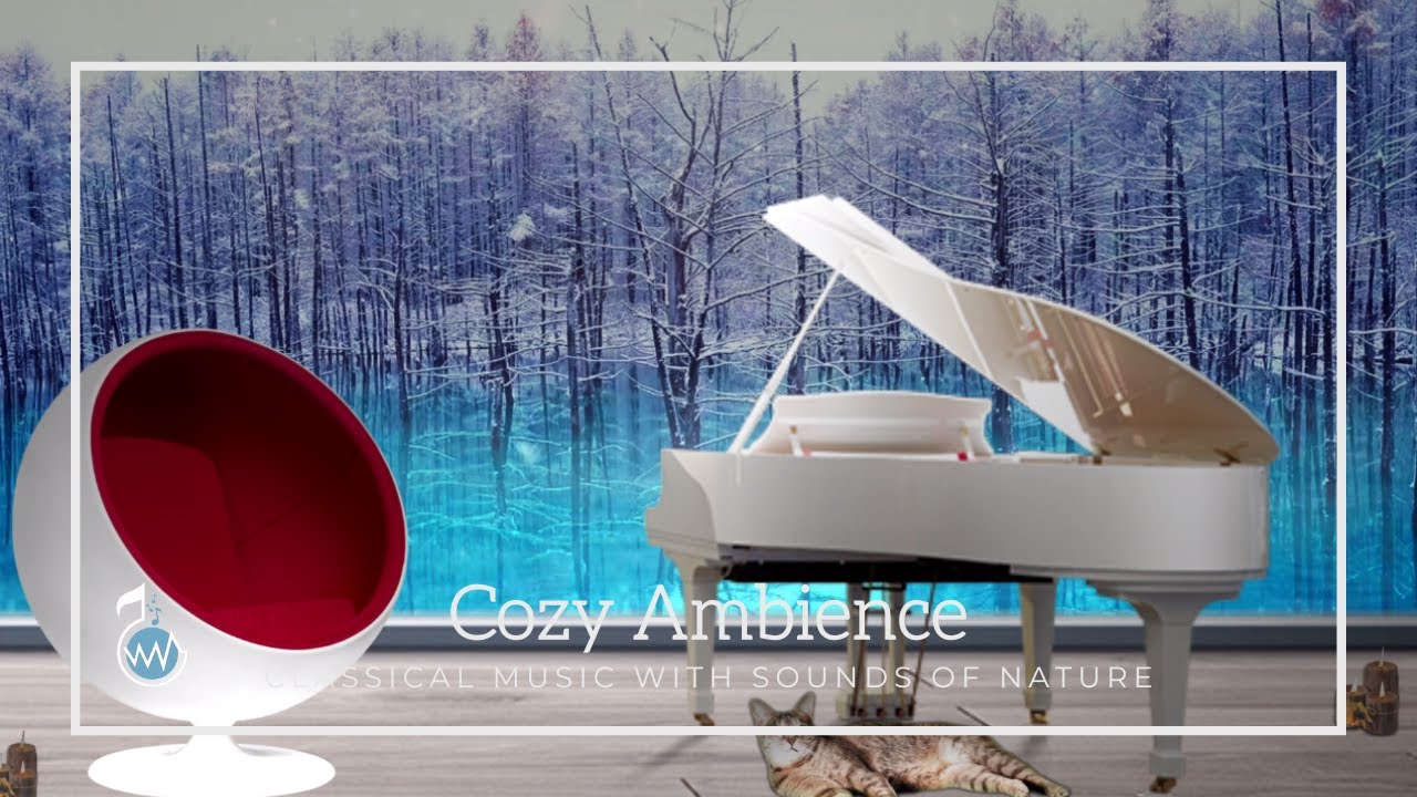 Cozy Winter Ambience with Piano Classical Music, Wind Snow Sounds, Bach ...