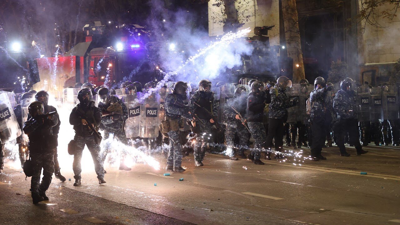 Georgia protesters clash with police in capital of Tbilisi - YouTube