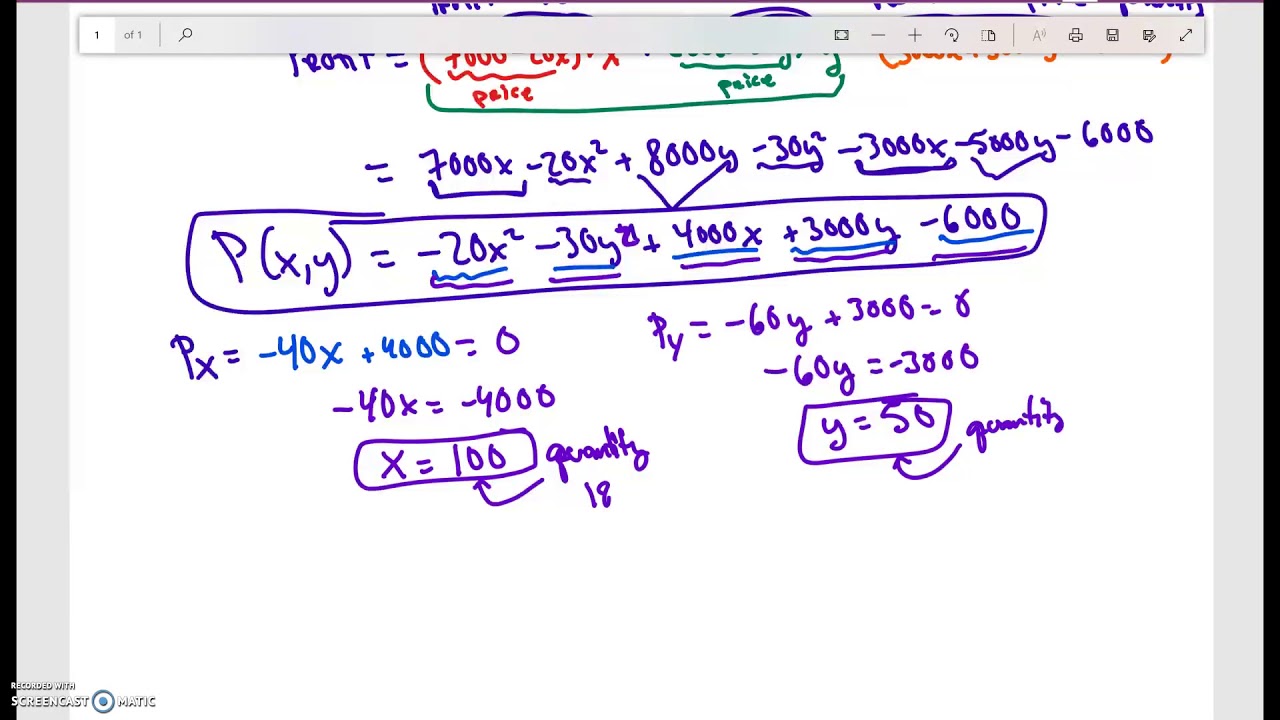 Math 121: Maximizing Profit with partial derivatives - YouTube