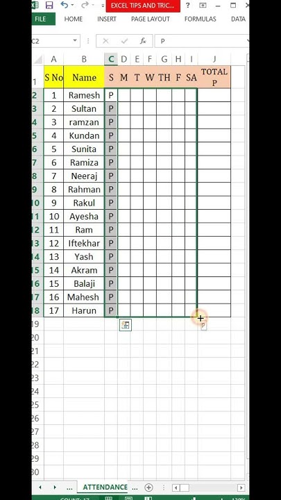 Attendance Sheet in Excel Excel Attendance| #shorts #youtubeshorts #viral #smarttech #exceltech ...