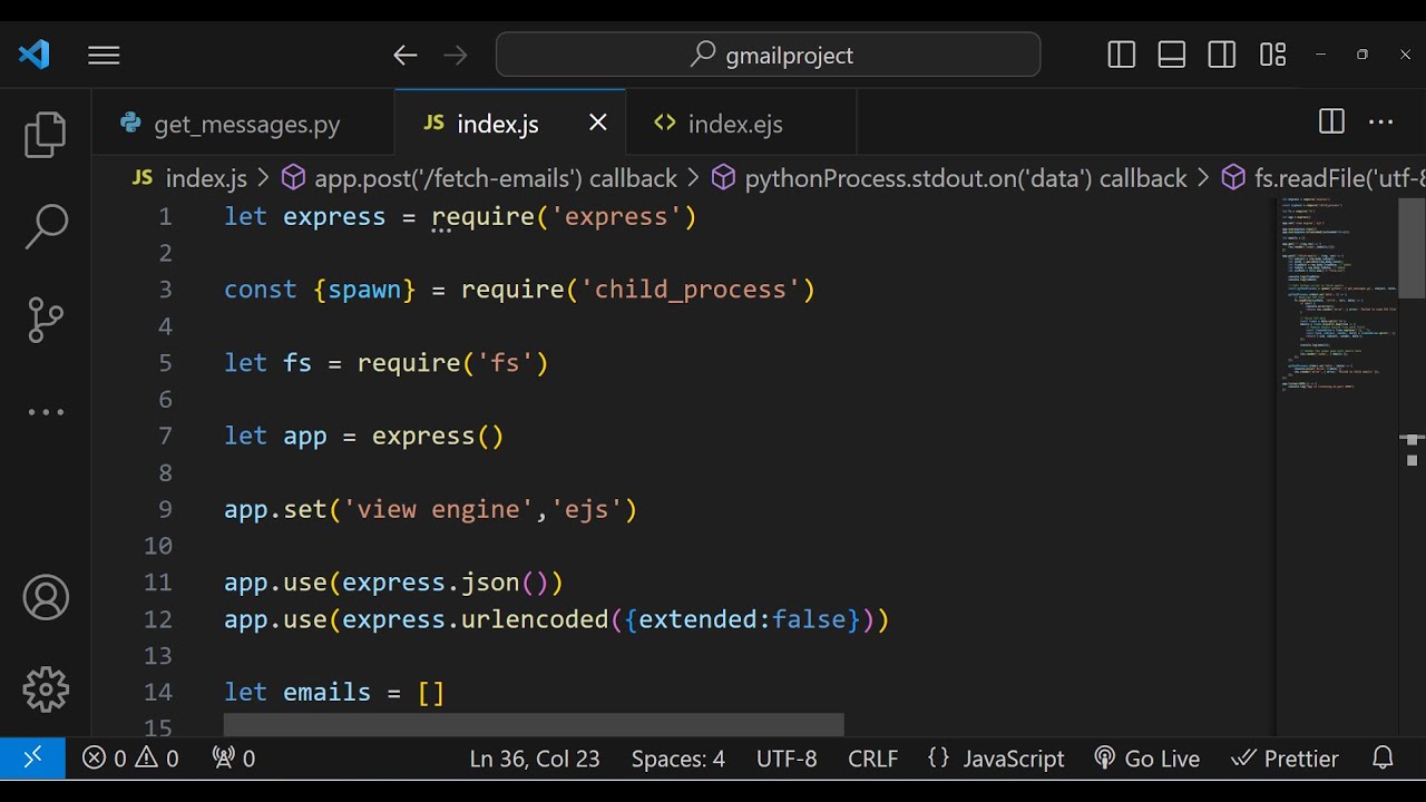 Nodejs Express Project To View Gmail Inbox Messages In Browser Using Imap In Python Youtube