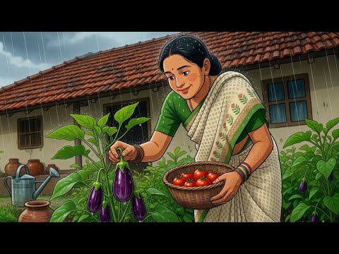 Cozy Monsoon and Cooking Fish curry 🕯️ 1990s Indian Village Life | Ghibli Style ASMR 
