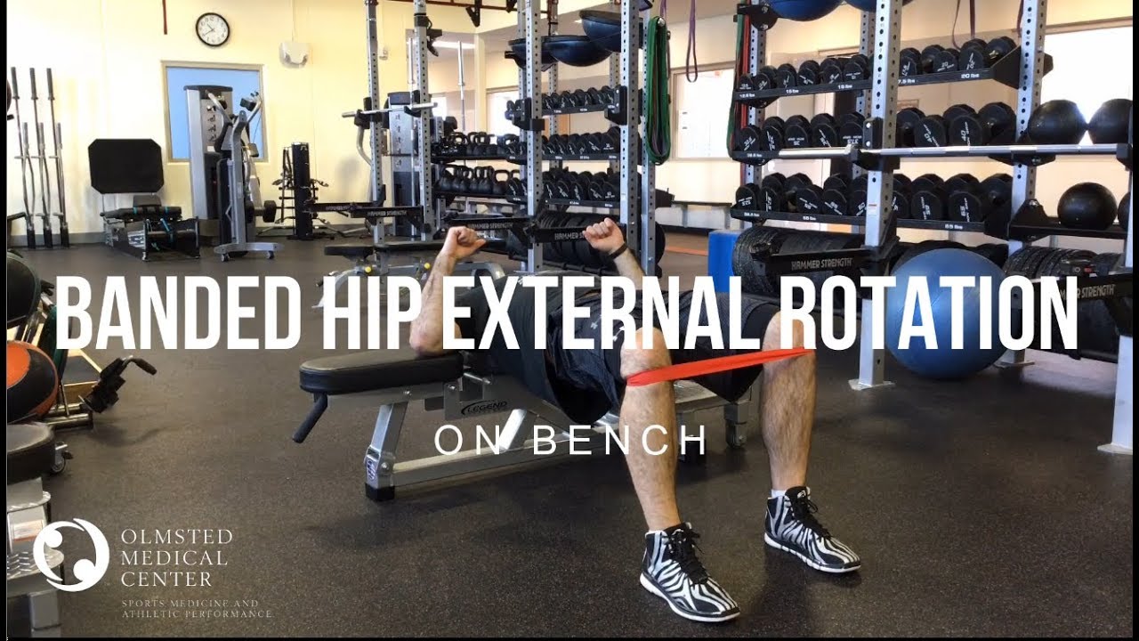 Banded hip external rotation on bench - YouTube