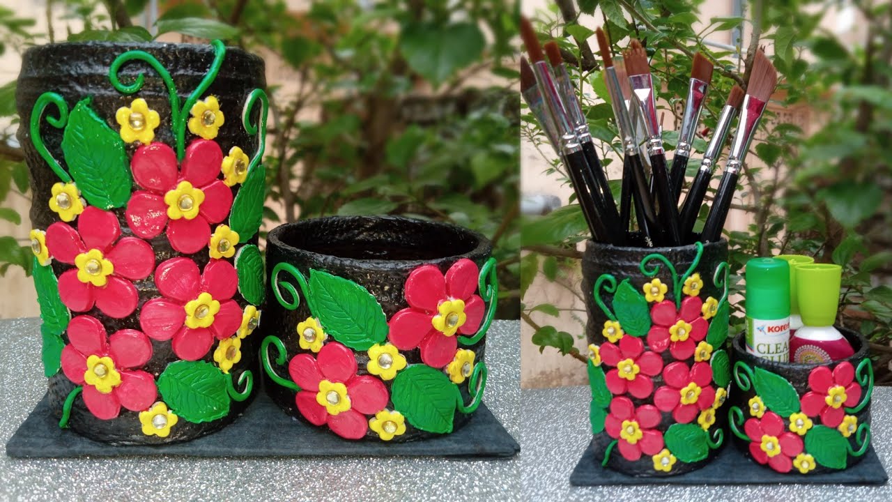 How to make pen stand out of waste materials. #DIY pen stand from waste ...