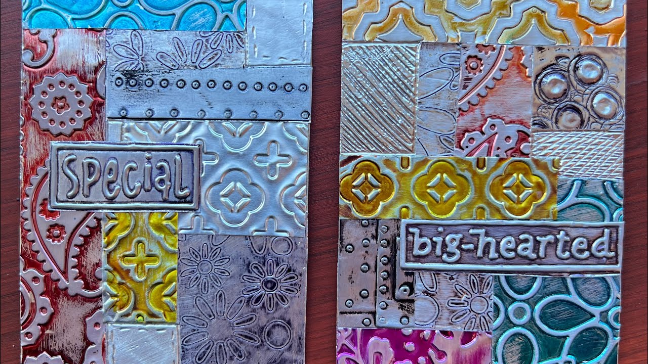 TUTORIAL 35 - pretty patchwork metal tape art ATC / aluminium foil ...
