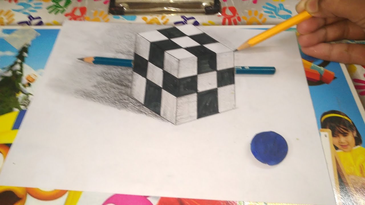 3D illusion Cube//How To Draw A 3d Realistic Cube//2020 Art Trick - YouTube
