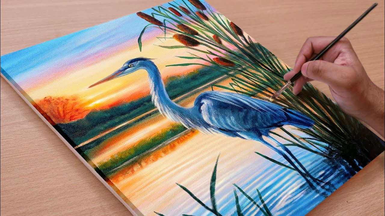 Painting a Beautiful Spring Sunset Scenary / Acrylic painting / Art ...