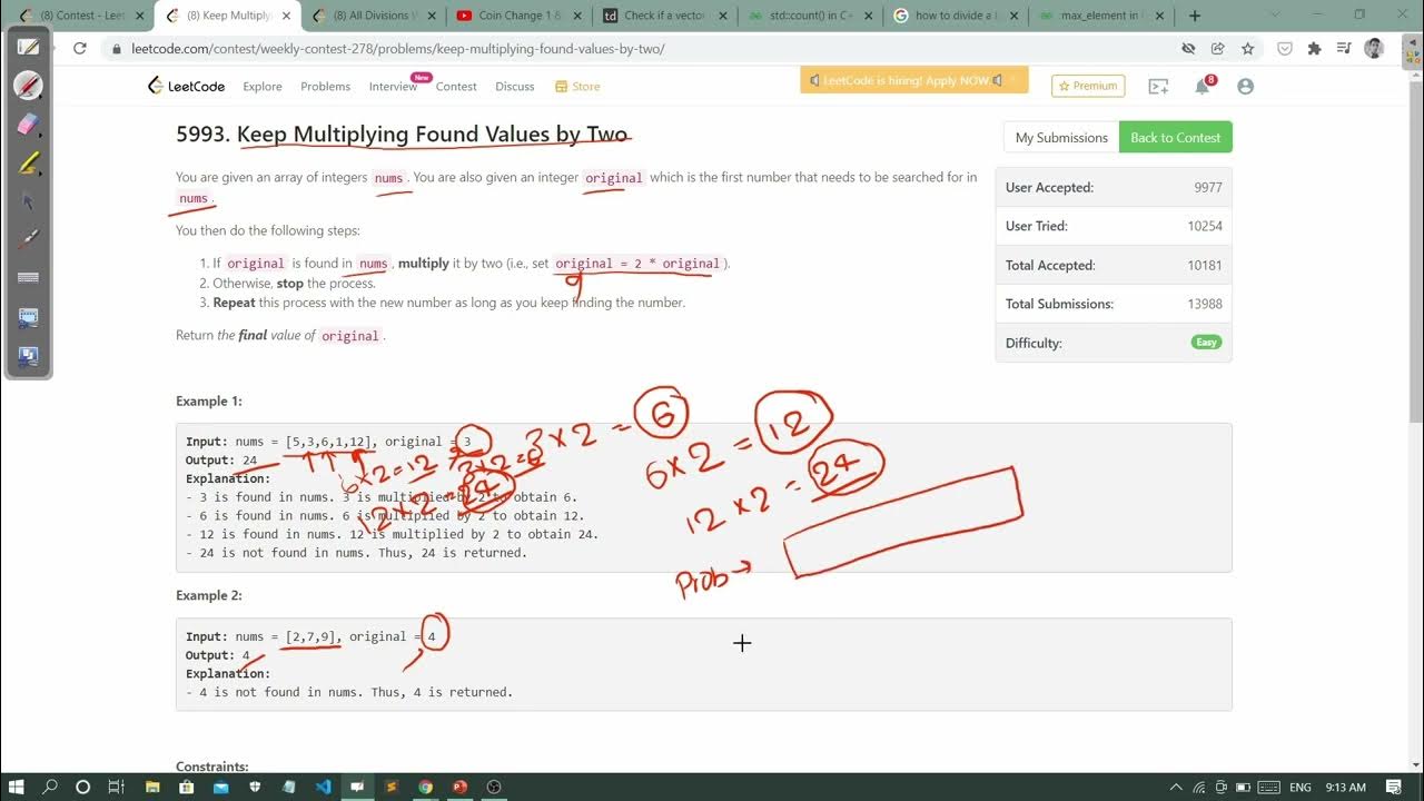 Weekly Contest 278 || 2154. Keep Multiplying Found Values by Two - YouTube