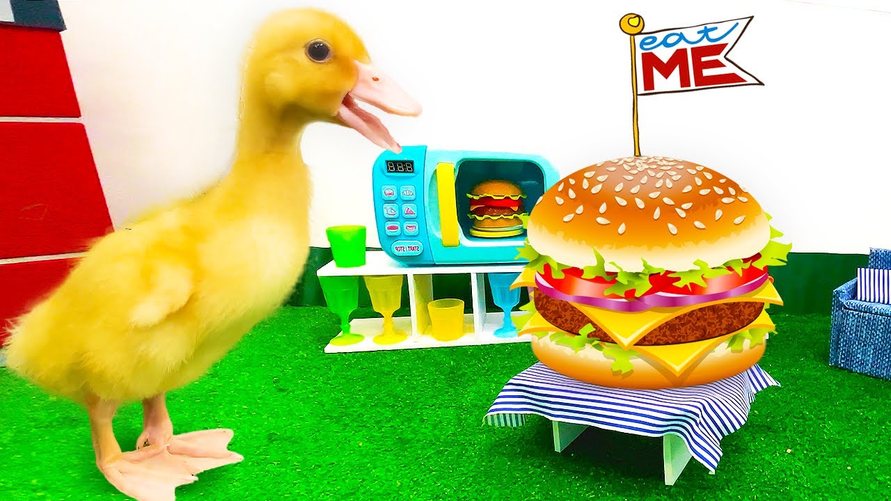 Monkey JJ and Duckling want to eat and prepare a burger - YouTube
