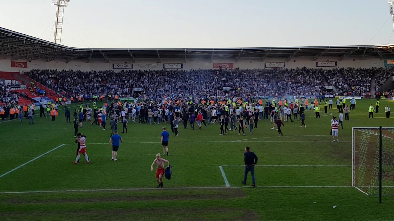 Doncaster Rovers vs Wigan Athletic.. pitch invasion. - YouTube