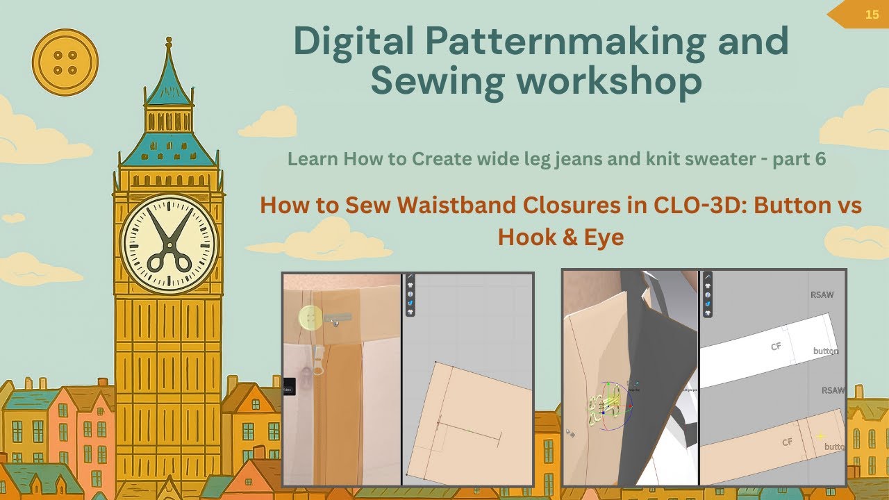 Wide Leg Jeans in CLO 3D – Part 6 Waistband Closures Button vs Hook ...