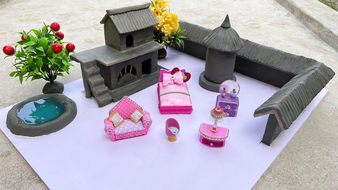 Natural clay house with colourful furniture making😱Clay House - YouTube