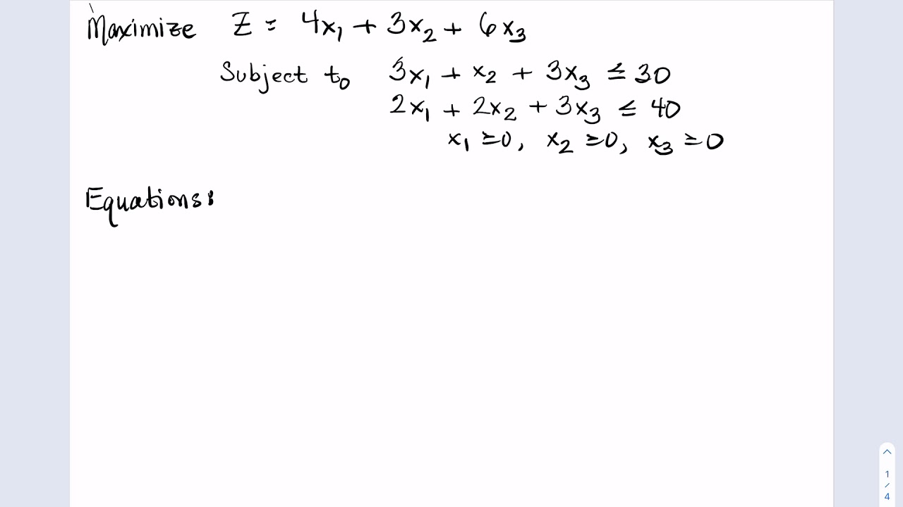 Simplex Maximization Problem 3 Variables Youtube