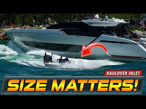 SMALL BOAT VS HUGE YACHT AT HAULOVER INLET !! | HAULOVER BOATS | WAVY BOATS