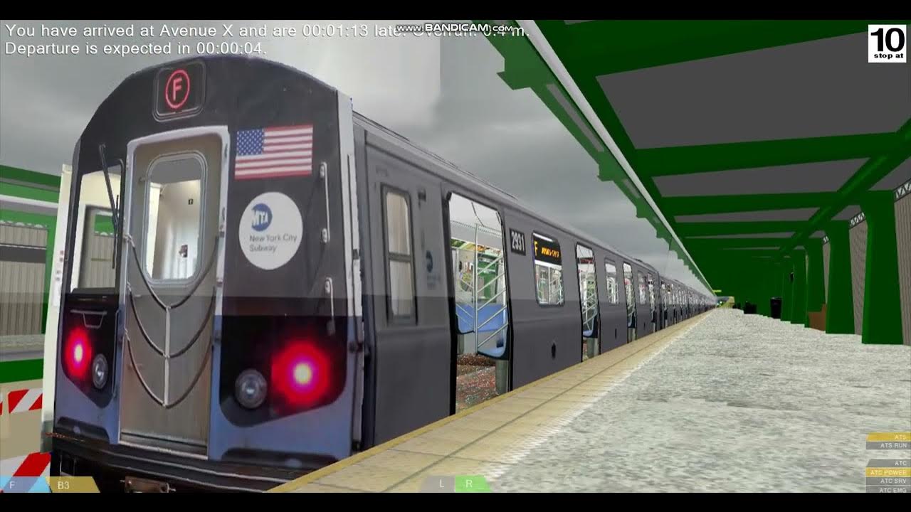 OpenBVE R179B V8 Alstom F train arriving & departing at Avenue X - YouTube