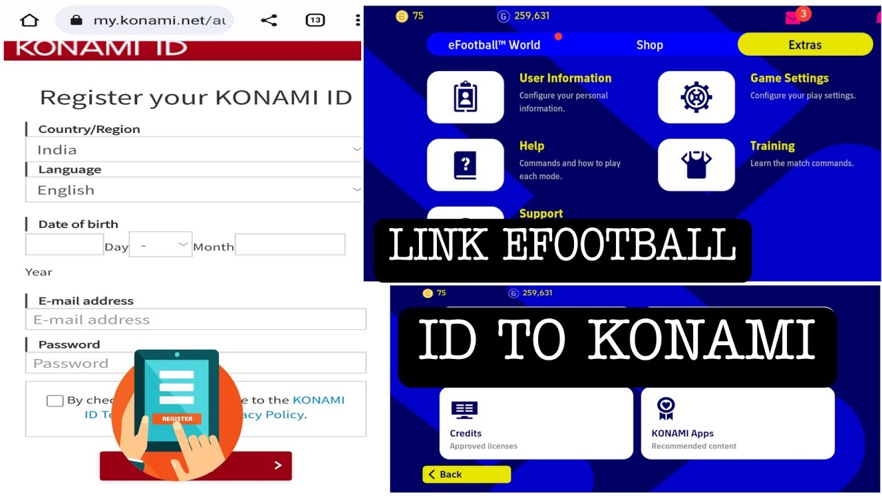 HOW LINK EFOOTBALL ACCOUNT TO KONAMI ID | HOW RECOVER LOST ACCOUNT IN ...